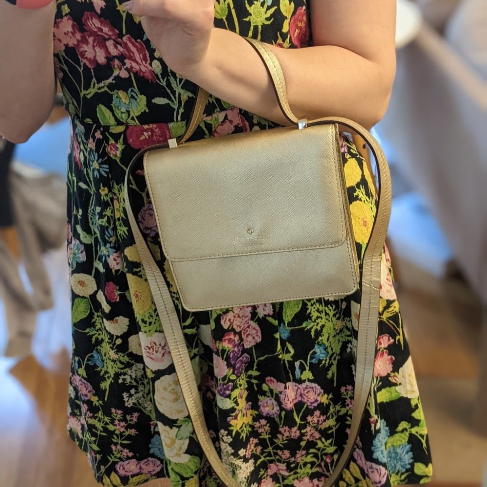 Kate Spade Box Bag In Metallic Gold, Saffiano Leather - Gem